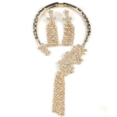 China Wholesale Luxury Gold Plated Jewelry white Crystal Lotus Bib Statement Neckalce for sale