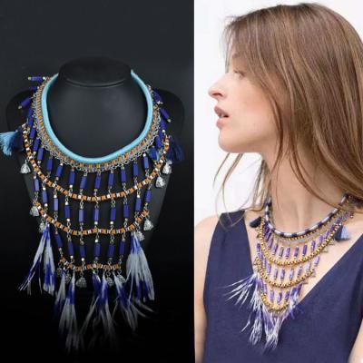 China Wholesale Stylish blue tassel velvet necklace big collar choker neckalce for party for sale