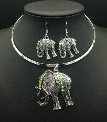 China Hot Selling Antique Silver Elephant Pendant Charm Necklace Earring Jewelry Sets For Women for sale