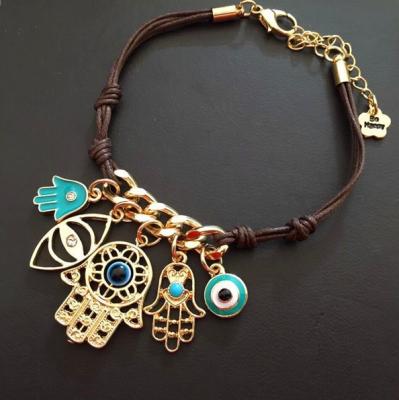 China PRIMERO Fashion Jewelry Charm Sliver Hamsa Hand Eye of Fatima palm Woven Bracelet Rope Bracelet Hamsa hand for sale
