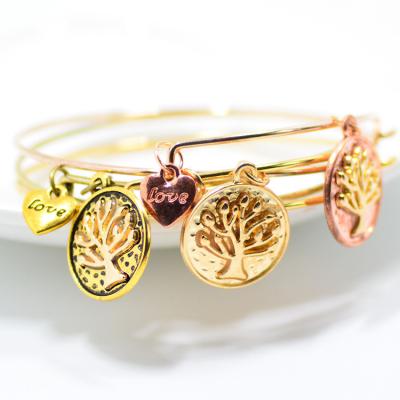 China Special wholesale New style Women Jewelry Tree Of Life Alloy  Expandable Bangle Gold Bangles Designs for sale