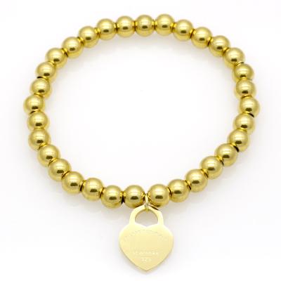 China New design  Vogue 18K Rose Gold Plated Jewelry Stainless Steel Heart Charm Seed Bead Bracelet for sale