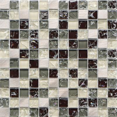 China Brown crack crystal glass mix metal mosaic tile for walls decoration 23mm tile for sale