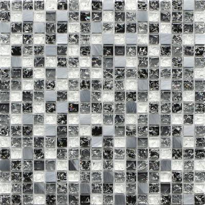 China Black white crack crystal glass mix metal mosaic tile silent style for sale