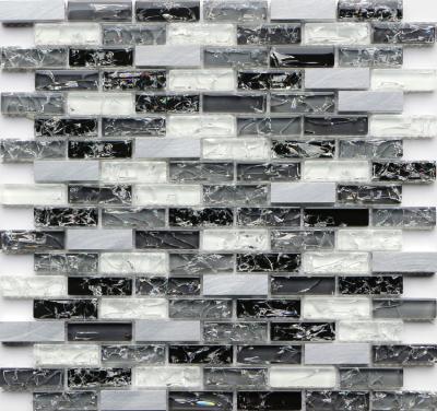 China Black and white rectangle crack crystal glass mix metal mosaic tile for sale