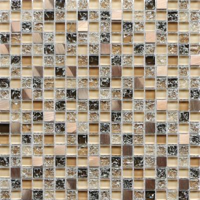 China Light red crack crystal glass mix metal mosaic tile high grade style for sale