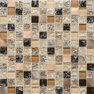 China Brown series crack crystal black and white glass mix metal mosaic tile for sale