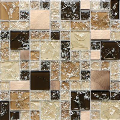 China low key-luxury styple puzzle pattern glass mix metal mosaic tile for sale
