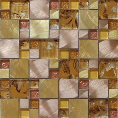 China High grade style rose gold color glass mix metal mosaic square piece for sale