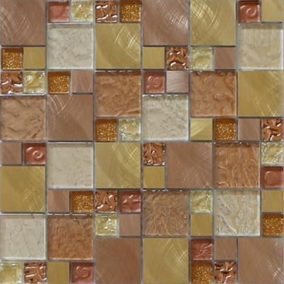 China Elegant luxury rose red glass mix metal mosaic puzzle pattern for sale