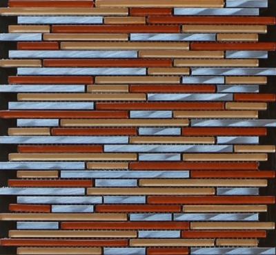 China Glass mix metal mosaic linear puzzle pattern for interior and exterior decoration for sale