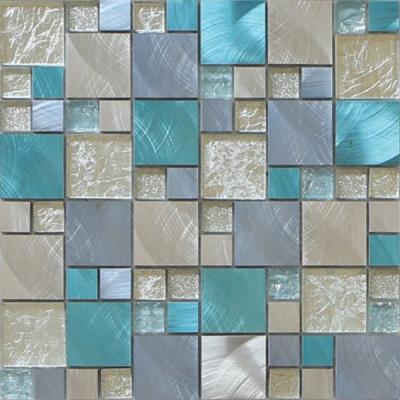 China Silver leaf crystal glass mix metal mosaic puzzle pattern for interior decoration for sale