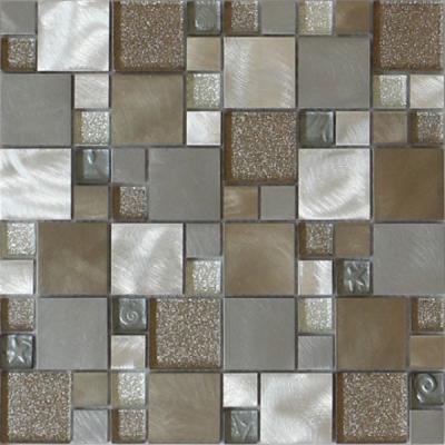 China Shine gliter crystal glass mix metal mosaic puzzle pattern for wall decoration for sale