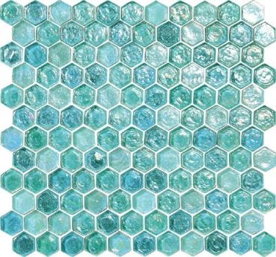China Green blue water waving glass mosaic tile hexagon for your garden for sale