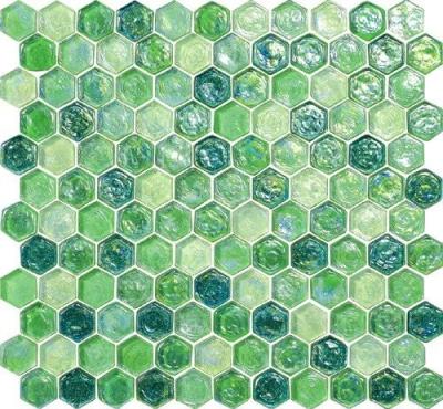 China Flesh green water waving glass mosaic tile hexagon decoration entrance for sale