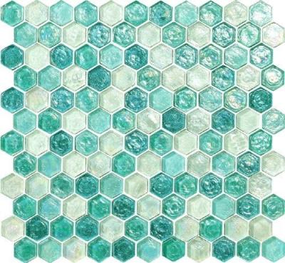 China Skyp blue water waving glass mosaic tile hexagon shape tile for sale