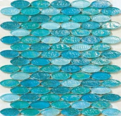 China Sea blue water waving glass mosaic tile ellipse shape tile for sale