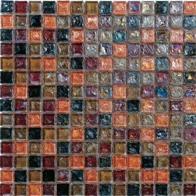 China Deep red water waving glass mosaic tile square shape tile for sale