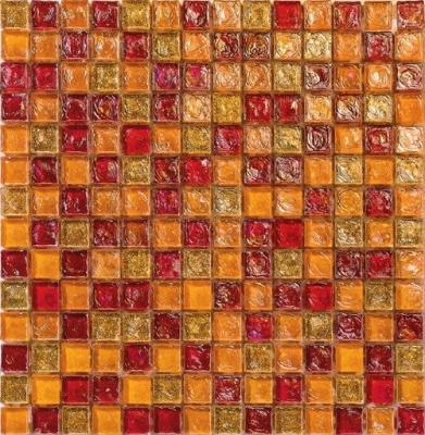 China Orange color water waving glass mosaic tile for small place decoration for sale