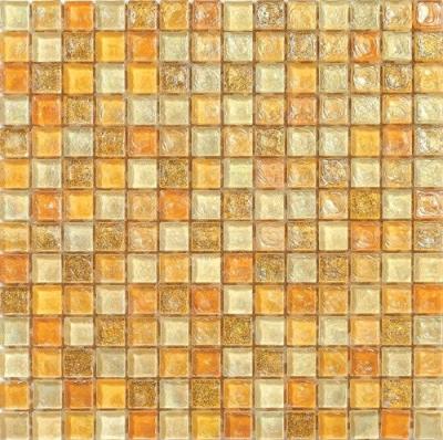 China shape yellow color water waving glass mosaic tile for entrance for sale