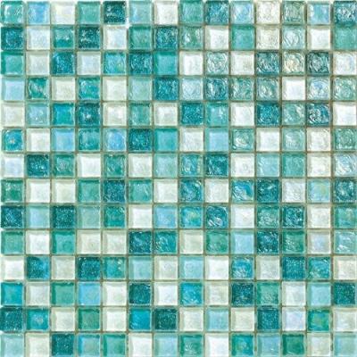 China Blue white water waving glass mosaic tile for spa room for sale