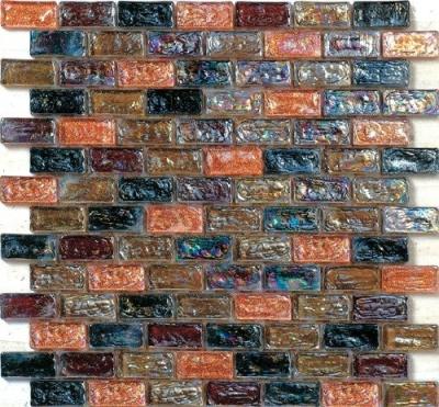 China Rectangle dark color sereis water waving glass mosaic tile for spa room for sale