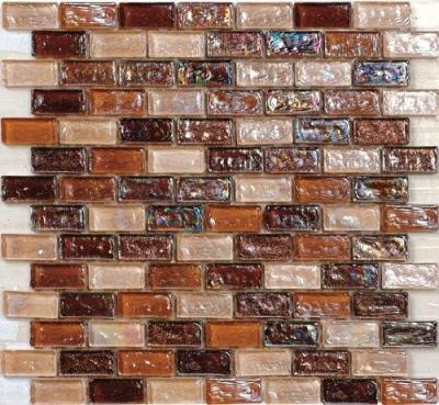 China Brown rectangle vertical paving waving glass mosaic tile for walls for sale