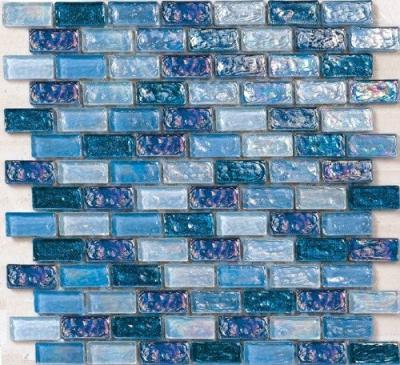 China Marine blue paving for bathroom waving glass mosaic tile for sale