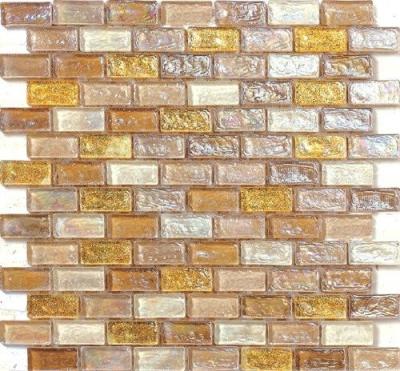 China Yellow strip water waving glass mosaic tile for counter decoration for sale