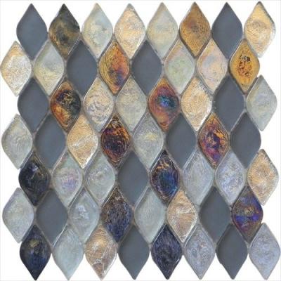 China Grey with gold leaf water waving glass mosaic tile for walls for sale