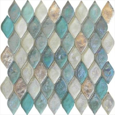China Malachite green with silver leaf water waving glass mosaic tile for walls for sale