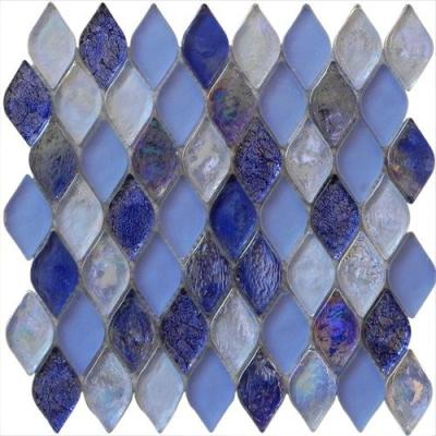 China Deep blue with silver leaf water waving glass mosaic tile for living room background for sale