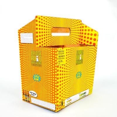 China Portable Corrugated Paper Packaging 6 Bottle Beer Box With Custom Printing And Handle for sale