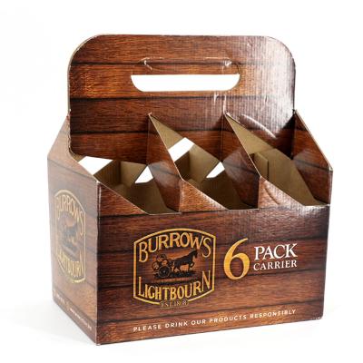 China Portable Corrugated Packaging 6 Bottle Beer Display Box With Handle Custom Size for sale
