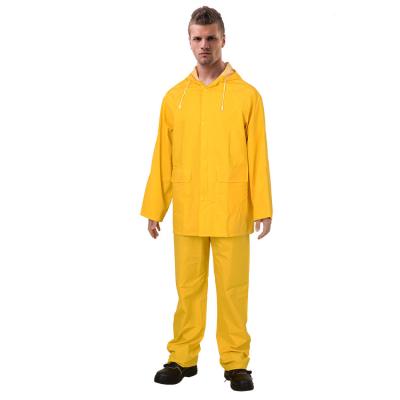 Cina R101-Y 100% impermeabile giacca da pioggia pantaloni PVC poliestere con cappuccio abbigliamento da pioggia per adulti in vendita