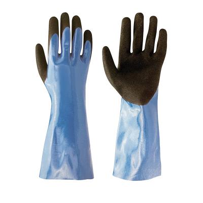 China Indústria Usado Azul Negro Nitril Guantlets Duplo revestido com revestimento de palma nitril Sandy à venda