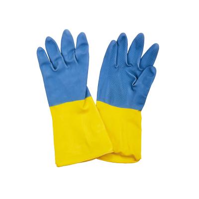 China LX02281 Luvas domésticas de látex bicolor com revestimento e limpeza à venda