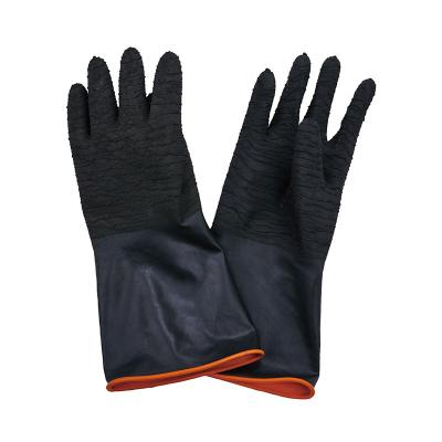 China Luvas de borracha de látex industrial pretas de 45 cm com palmas de argolas e resistentes a produtos químicos à venda