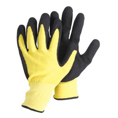China Luvas de trabalho de segurança industrial antiderrapante de nylon amarelo preto, de malha, revestidas com látex arenoso à venda