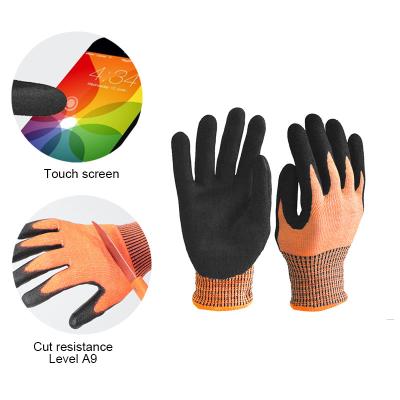 China Protective N-D138 A9 Level Anti-Cut Gloves with Touchscreen Function Black Orange for sale