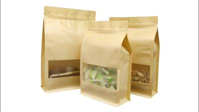 China Wholesale Customized Logo Resealable Flat Bottom Pouch With Ziplock For Food Snack Packaging Kraft Paper Pouch for sale