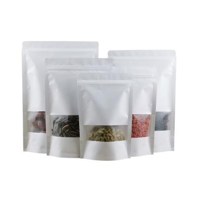 China Eco-friendly White Kraft Paper Stand Up Pouch With Zipper Biscuits Candy Rice Crust Cookie Ziplock Bags Snack Food Packaging for sale