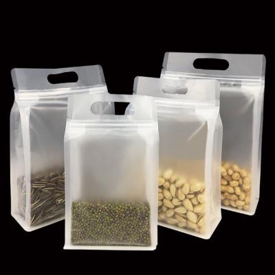 China Custom Print Optional Size Square Bottom Pouch Carry Bag With Ziplock Handle Moisture Proof Plastic Bag Food Packaging for sale