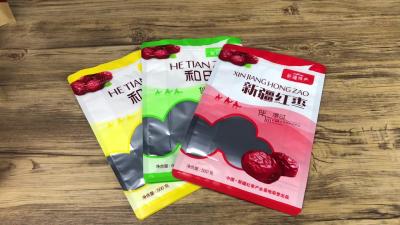 China Custom Print Glossy Aluminum Foil Flat Square Bottom Pouch With Window Ziplock For Dried Fruit Moisture Proof Plastic Pouch Bag for sale