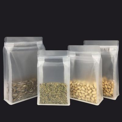 China Low MOQ Matt Custom Print Carry Bag With Ziplock Handle Moisture Proof Plastic Bag Food Packaging Square Bottom Pouch for sale