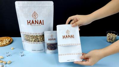 China Customized Print Food Grade  White Paper Stand Up Pouch With Zipper For Food Packaging Bag for sale