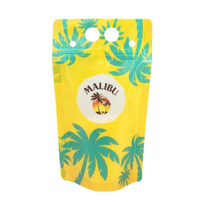 China Wholesale 2 holes Handle Stand Up Pouch Zipper Bag Liquid Juice Drinking Packaging Bags for sale