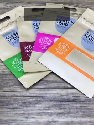 China Customized Printed Zipper Kraft Paper Stand Up Pouch With Window For Food Snack Packaging Bag for sale