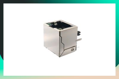 China 90 Degree Single Port Shielded RJ45 Ethernet Connector With LEDs Network Port Socket for sale