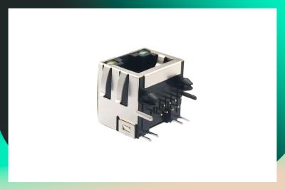 China 90 Degree Single Port Shielded RJ45 Ethernet Connector With LEDs Network Port Socket for sale